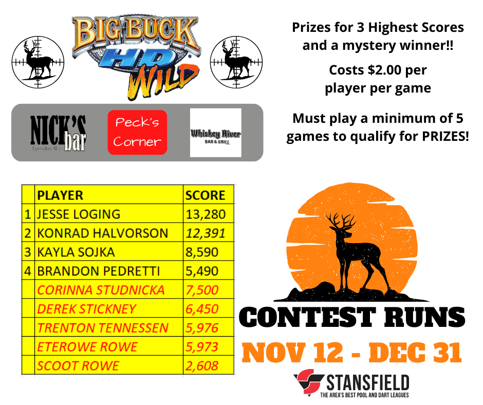Big Buck - Stansfield Vending | Pool Leagues | Dart Leagues